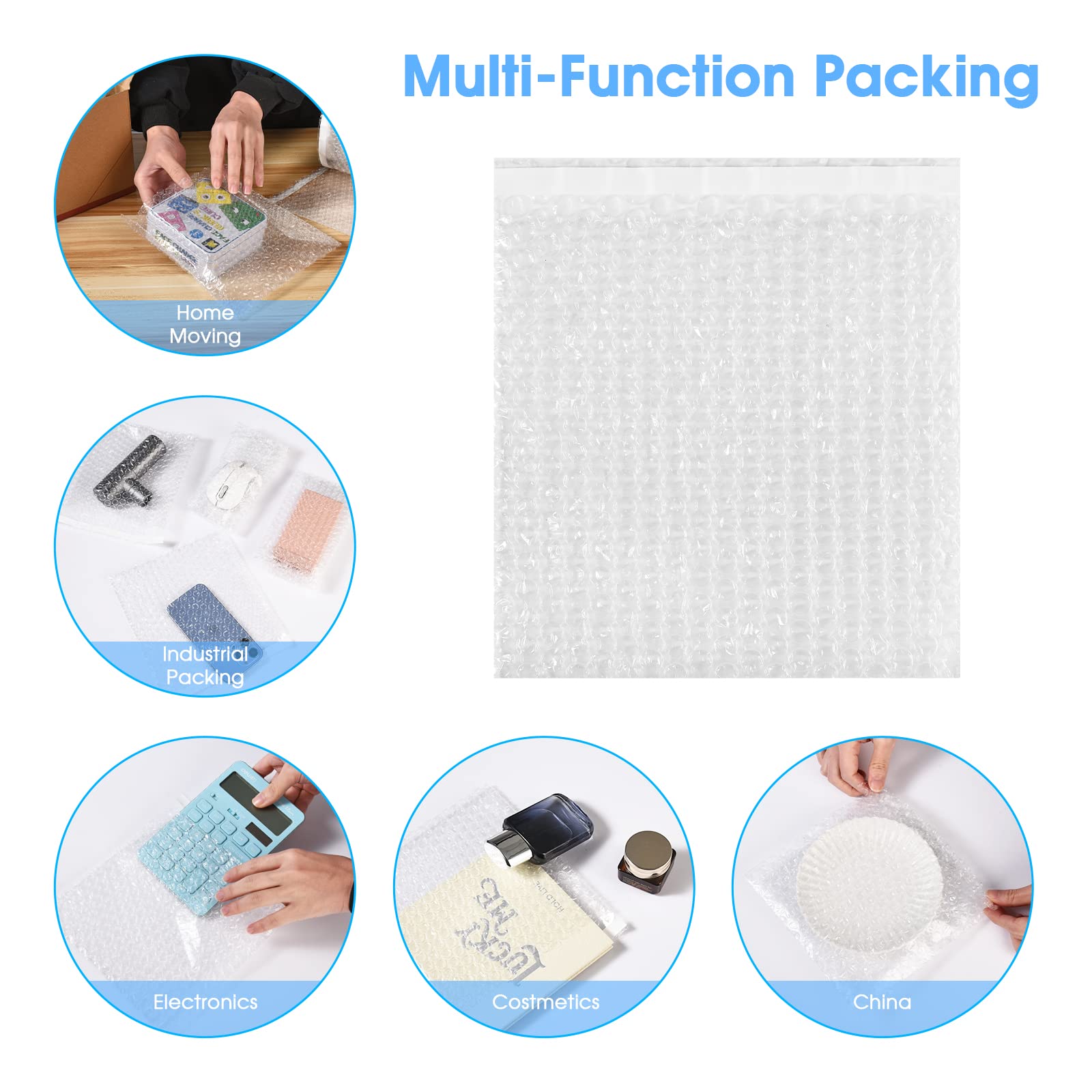 Pacific Mailer Bubble Cushion Wrap Pouches 7.5x7.5 Inch Total 50 Packs Self Sealing Bubble Pouch Bags Roll for Packing, Shipping, Storage, Moving [Clear]