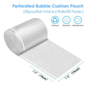 Pacific Mailer Bubble Cushion Wrap Pouches 7.5x7.5 Inch Total 50 Packs Self Sealing Bubble Pouch Bags Roll for Packing, Shipping, Storage, Moving [Clear]