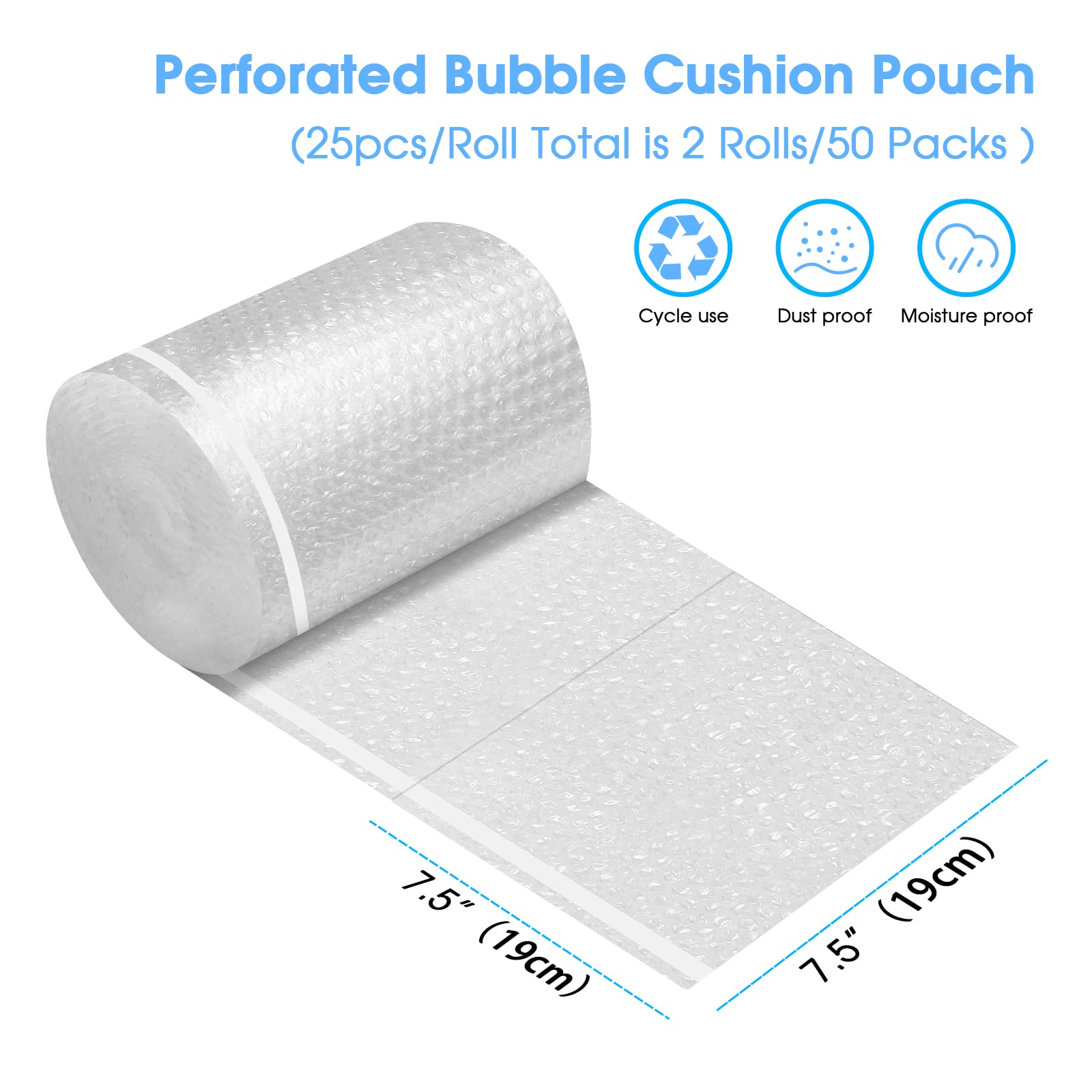 Pacific Mailer Bubble Cushion Wrap Pouches 7.5x7.5 Inch Total 50 Packs Self Sealing Bubble Pouch Bags Roll for Packing, Shipping, Storage, Moving [Clear]