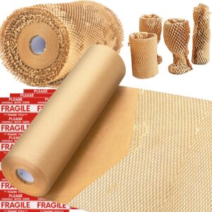 honeycomb packing paper, minhao 15"x400' eco friendly packing paper for moving recyclable honeycomb paper moving supplies bubble paper wrapping protective roll, with 36 fragile sticker labels