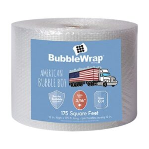 american bubble boy 3/16' small plus bubble wrap, 175 feet bubble wrap roll- premium shipping supplies for moving and packing heavy duty materials - perforated plastic wrap bubble every 12 inches.