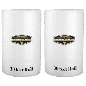 2 rolls mighty gadget brand 3/16" air bubble cushioning roll perforated every 12" - 12 inch w x 30 feet l per roll cushioning moving supplies (60 feet total)