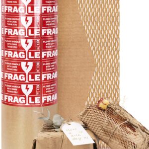 Honeycomb Packing Paper Wrap 15” x 315’, Brown Recycled Moving Supplies Eco-Friendly Bubble Paper Packing Wrapping for Fragile Items, Glassware, Ceramics, Electronics and Decorations Packaged Bouquet