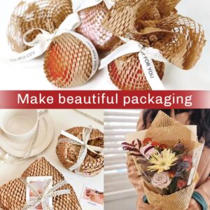 Honeycomb Packing Paper Wrap 15” x 315’, Brown Recycled Moving Supplies Eco-Friendly Bubble Paper Packing Wrapping for Fragile Items, Glassware, Ceramics, Electronics and Decorations Packaged Bouquet