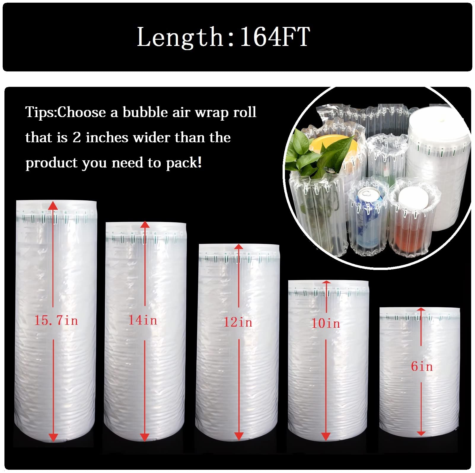 YUANSHAO Bubble Cushioning Wrap Roll,14inx164ft,Inflatable Bubble Cushioning Roll for Heavy Duty Packing/Moving,Breakable Shipping Supplies,Packing Materials,with 30 Fragile Stickers and Pum