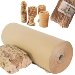 eco friendly honeycomb packing paper, 15" x 820' honeycomb cushioning wrap roll for moving shipping packaging gifts, recyclable honeycomb paper moving supplies bubble paper wrapping protective roll