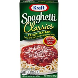 kraft spaghetti classics tangy italian easy pasta meal with spaghetti, spice mix & parmesan cheese, 8 oz box