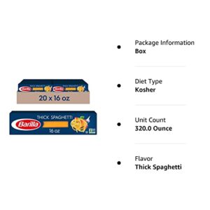 Barilla Thick Spaghetti Pasta, 16 oz. Box (Pack of 20) - Non-GMO Pasta Made with Durum Wheat Semolina - Kosher Certified Pasta