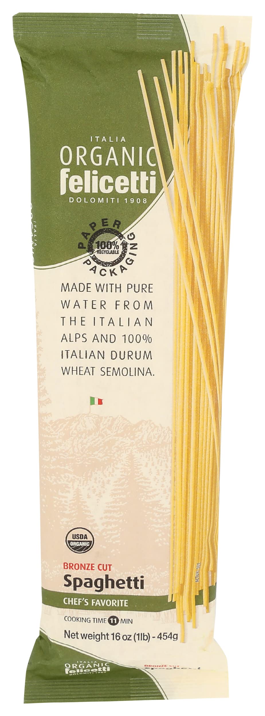 Felicetti Organic Spaghetti Pasta, Non GMO, Kosher, 16.01 Ounces (Pack Of 12)