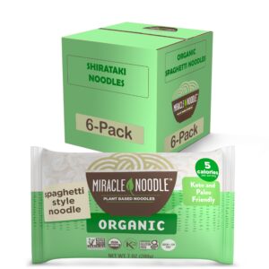 miracle noodle organic spaghetti noodles - shirataki noodles ready to eat, konjac noodles spaghetti, low carb pasta, keto spaghetti noodles, paleo, vegan, gluten free, low-calorie pasta - 7 oz, 6-pack