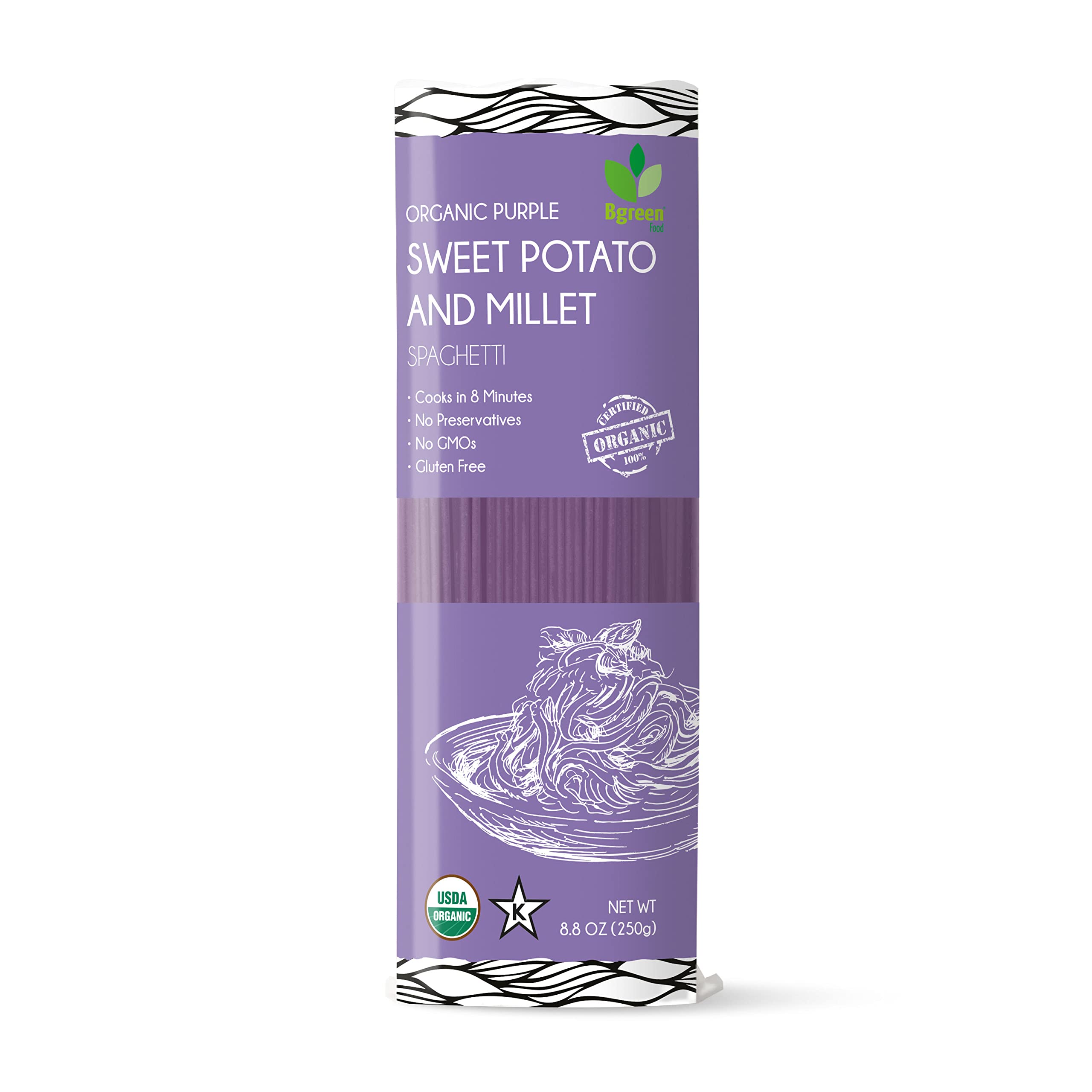 Big Green Organic Food- Organic Purple Yam + Millet Spaghetti, Premium Ube, Gluten-Free, Vegan (3)