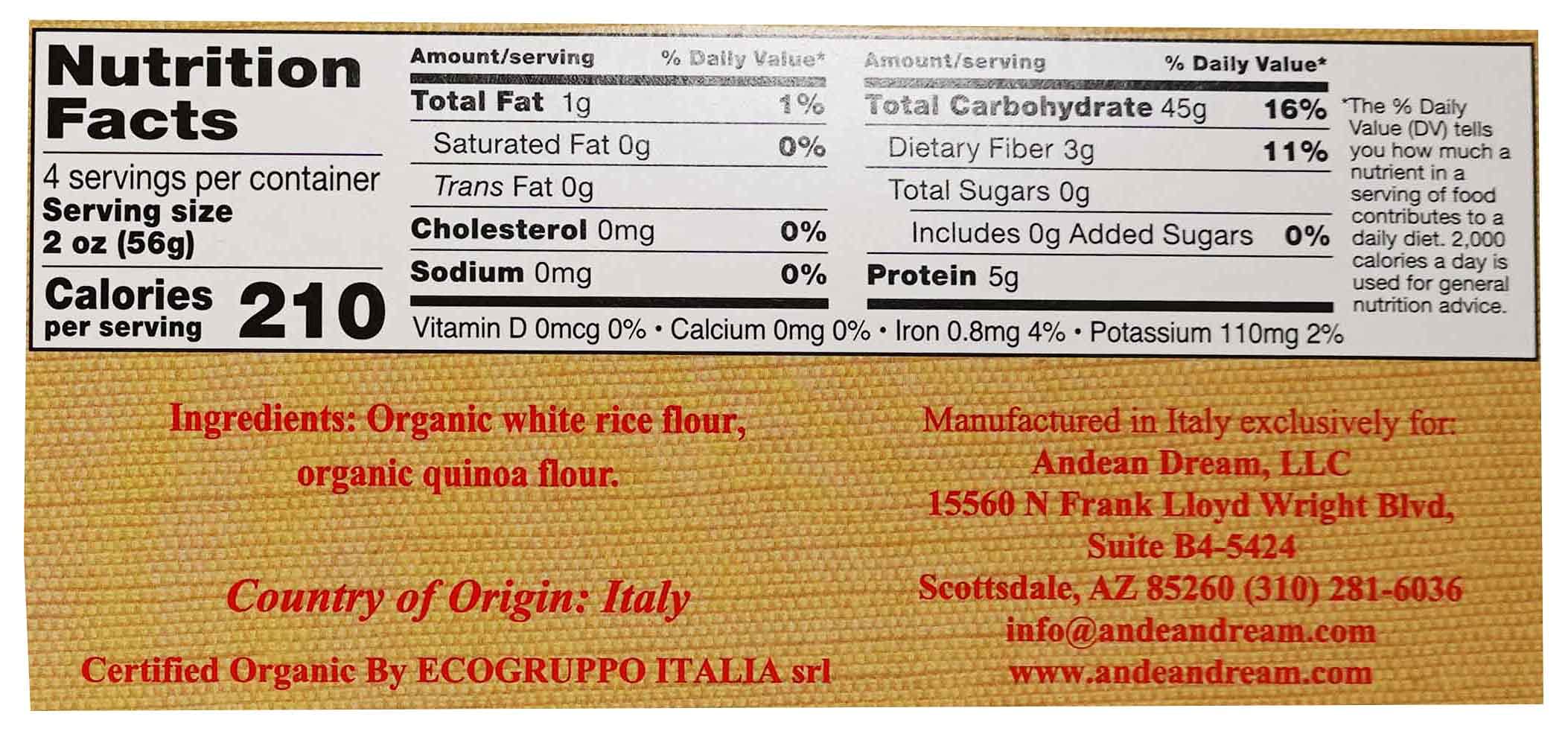 Andean Dream Org Spaghetti Quinoa Pasta Gluten Free ,8 Oz(Pack of 12)