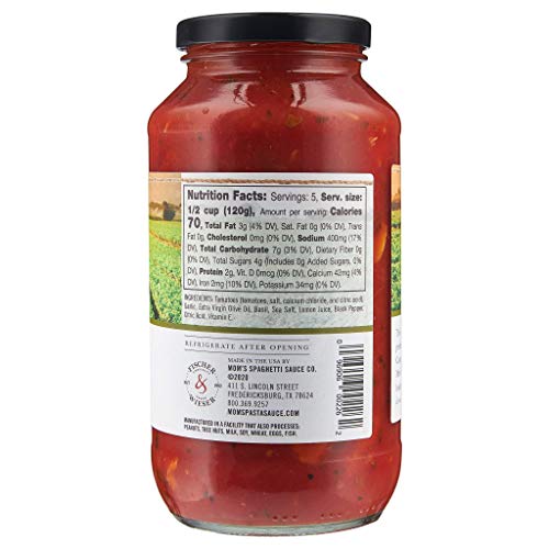 Moms Original Garlic and Basil Spaghetti Sauce, No Sugar Added, Non GMO, Gluten Free, 24 Ounce (Pack of 6)