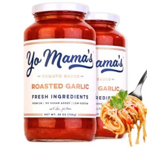 yo mama's foods keto roasted garlic pasta sauce - pack of (2) - vegan, no sugar added, low carb, low sodium, gluten free, paleo friendly, and made with fresh non-gmo tomatoes!