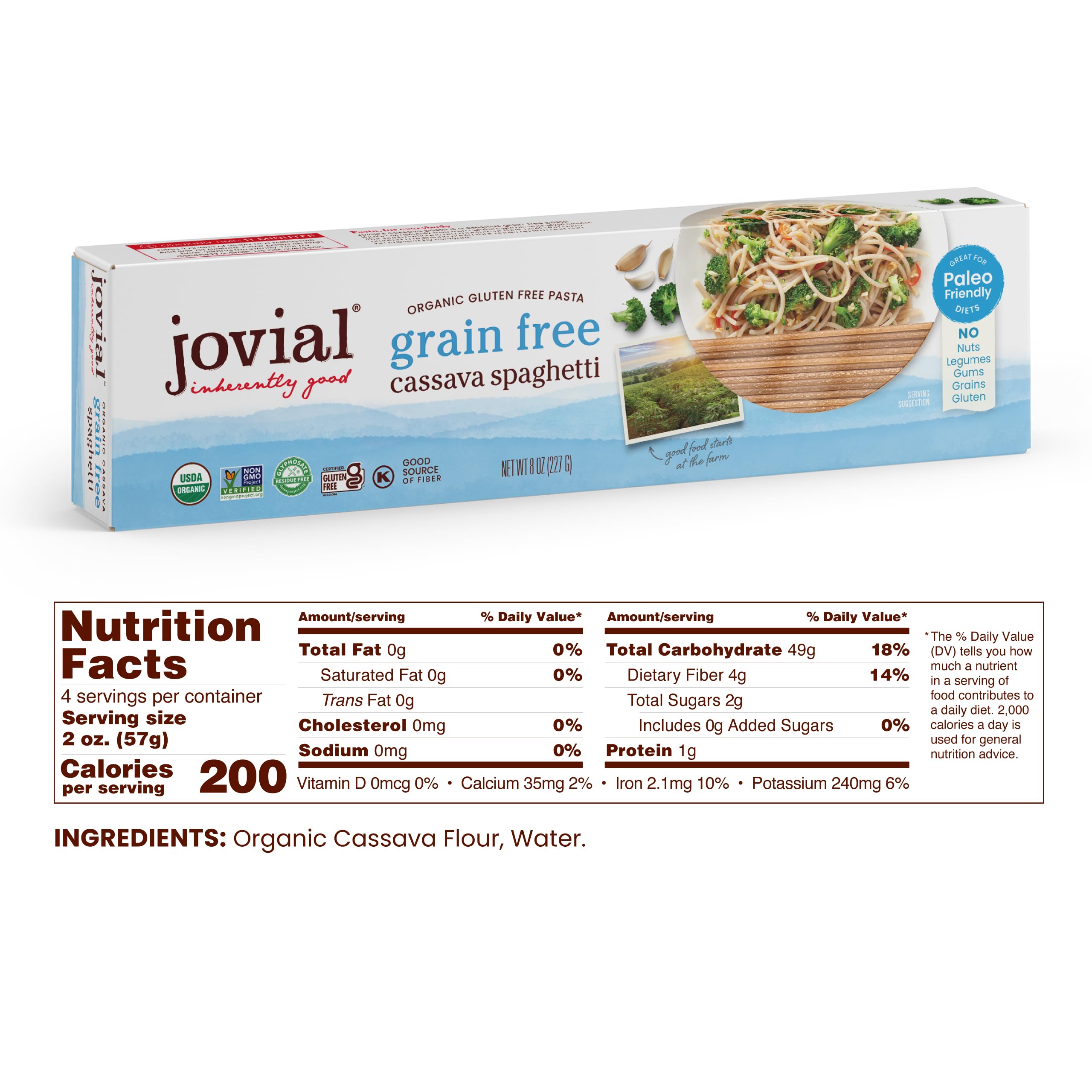 Jovial Grain-Free Cassava Spaghetti - Spaghetti Noodles, Cassava Pasta, Paleo Pasta, Gluten Free Pasta Spaghetti, Grain-Free, Certified Gluten-Free, USDA Certified Organic, Non-GMO - 8 Oz, 3 Pack