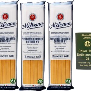 La Molisana Imported Italian Pasta - Spaghetti Quadrato Chitarra No. 1 (16 Ounces) - Pack of 3 - Plus Recipe Booklet Bundle