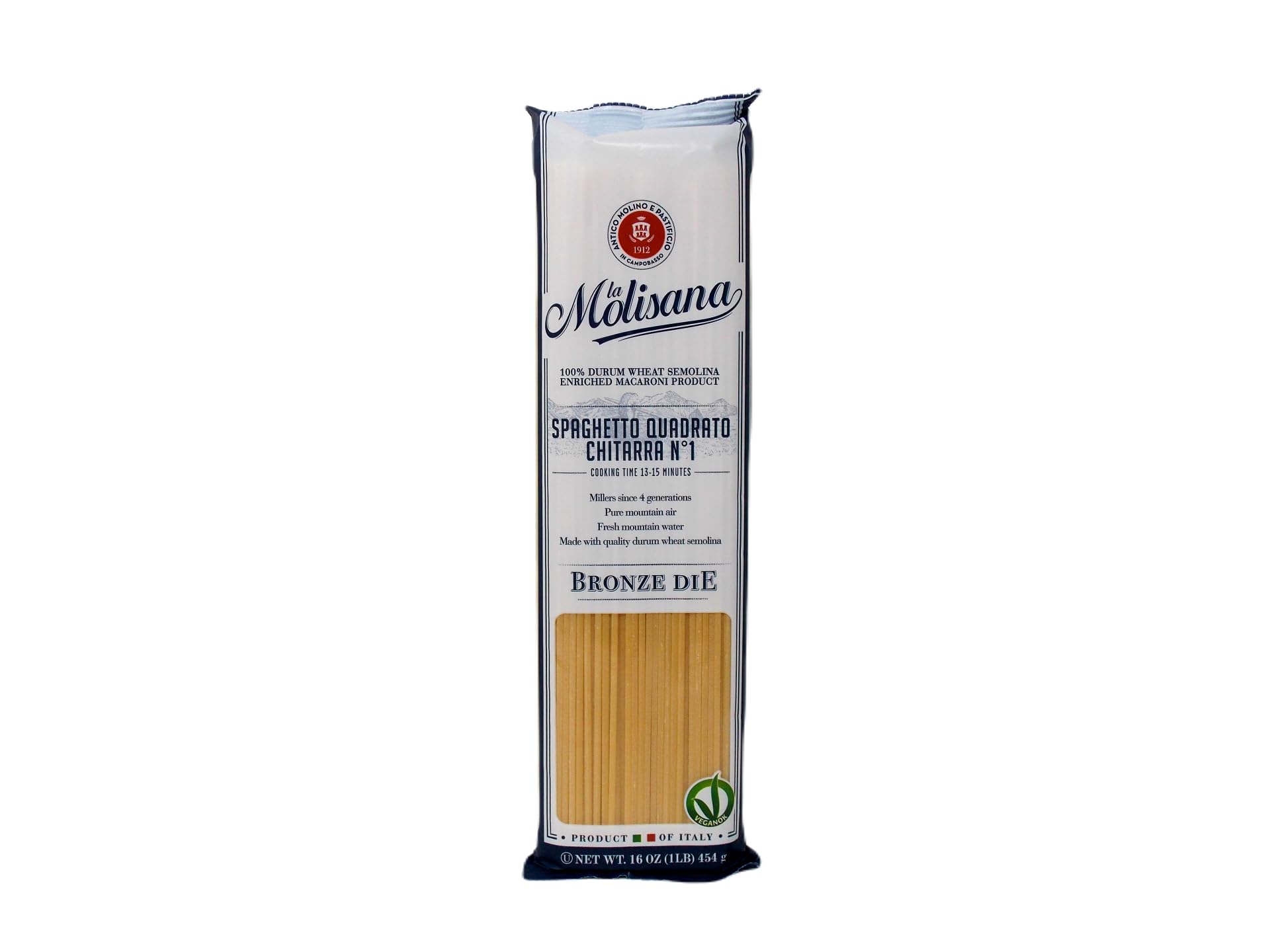 La Molisana Imported Italian Pasta - Spaghetti Quadrato Chitarra No. 1 (16 Ounces) - Pack of 3 - Plus Recipe Booklet Bundle