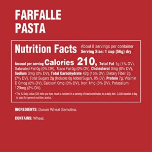 Rao's Homemade Farfalle Pasta, 16oz, Traditionally Crafted, Premium Quality, From Durum Semolina Flour, Imported from Italy, 1 Pound (Pack of 1)