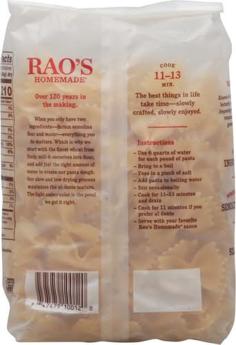 Rao's Homemade Farfalle Pasta, 16oz, Traditionally Crafted, Premium Quality, From Durum Semolina Flour, Imported from Italy, 1 Pound (Pack of 1)