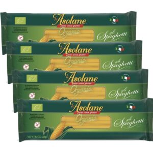 le asolane certified organic gluten free pasta | spaghetti | 4 pack | authentic imported italian gourmet pasta from select premium grade corn flour | 8.8 oz packages