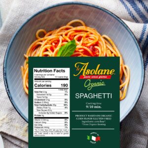 Le Asolane Certified Organic Gluten Free Pasta | Spaghetti | 4 Pack | Authentic Imported Italian Gourmet Pasta from Select Premium Grade Corn Flour | 8.8 oz packages