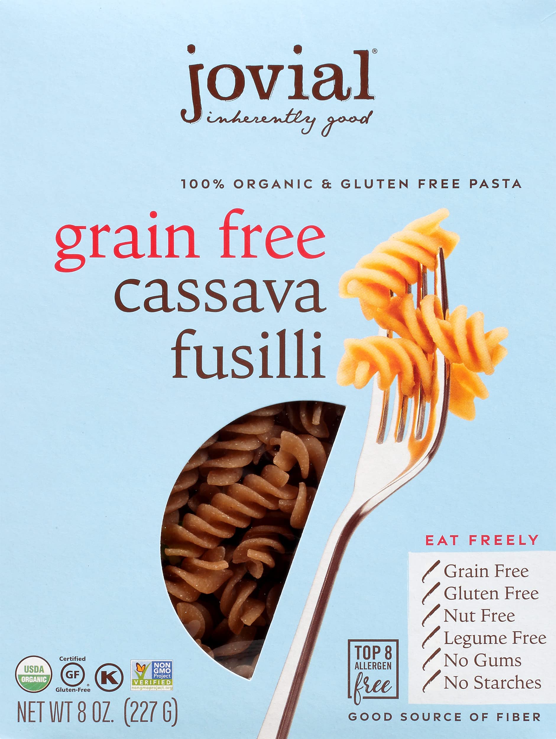 Jovial Grain-Free Cassava Fusilli - Fusilli Organic, Gluten Free Pasta, Fusilli Pasta, Cassava Pasta, Paleo Pasta, Grain-Free, Non-GMO, High-Fiber - 8 Oz, 1 Pack