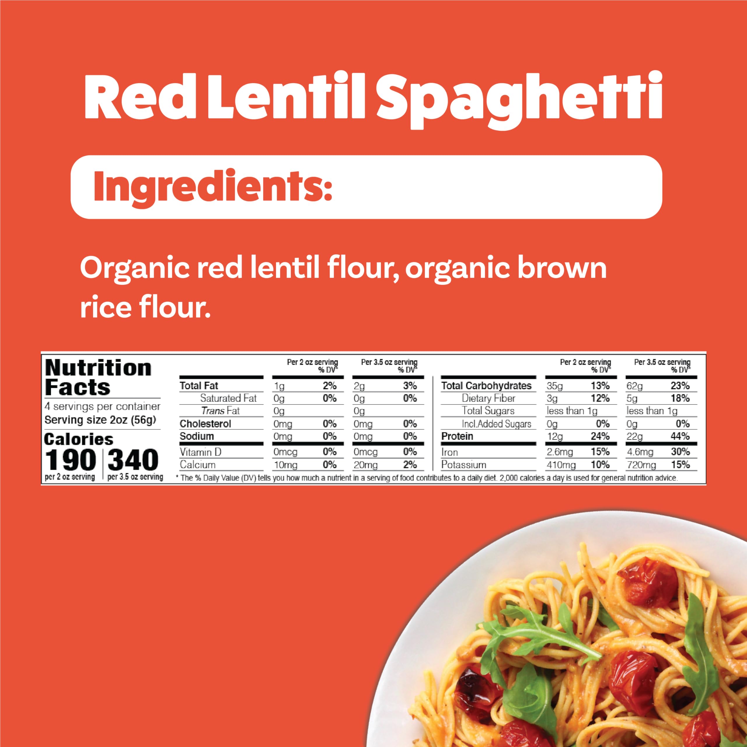 Explore Cuisine Organic Red Lentil Spaghetti - 8 oz, Pack of 12 - Easy-to-Make Pasta - High in Plant-Based Protein - Non-GMO, Gluten Free, Vegan