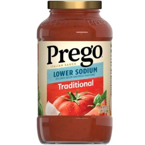 prego traditional lower sodium pasta sauce, 23.5 oz jar