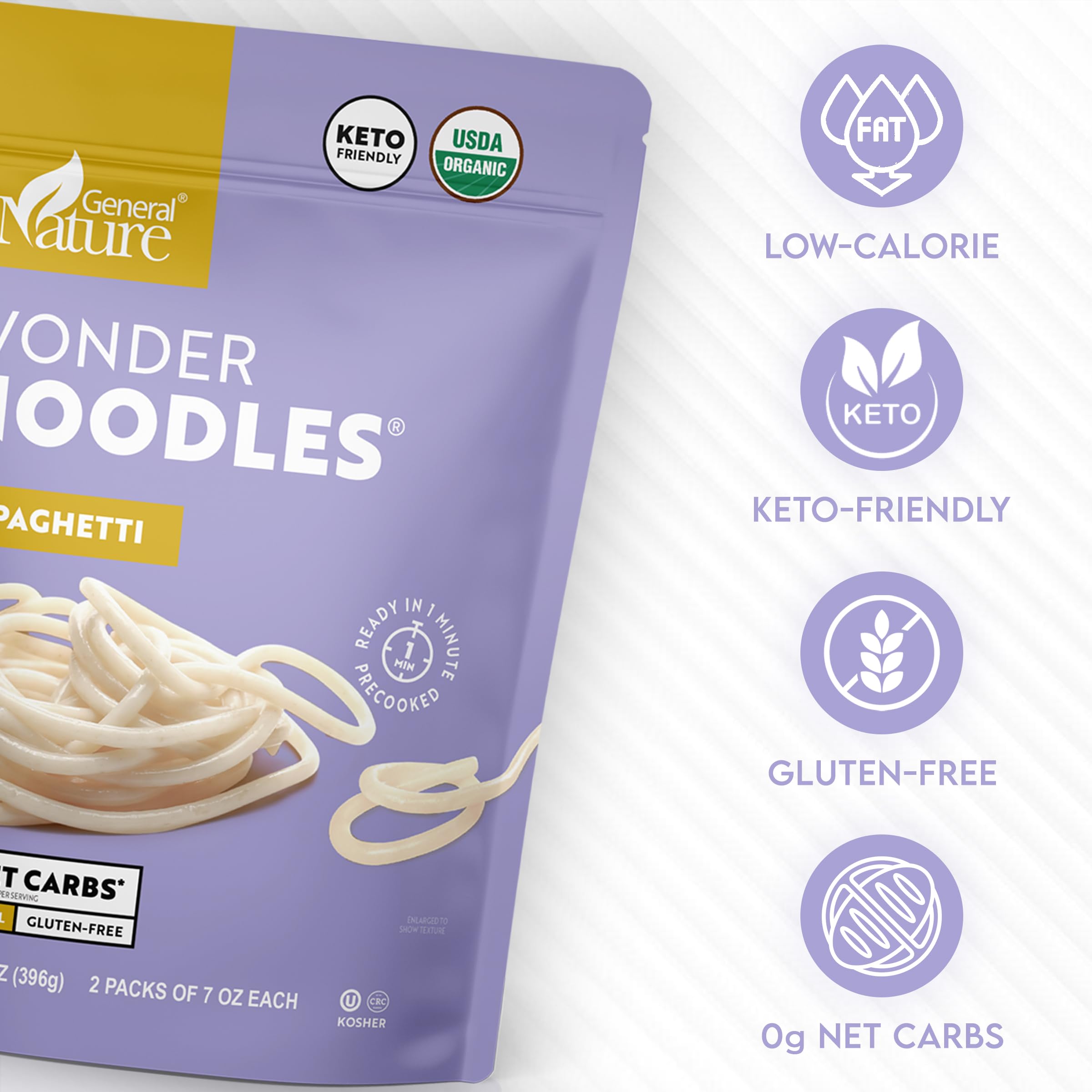 Wonder Noodles Keto Pasta - Spaghetti - Zero Carbs, Gluten-Free, Kosher, Vegan, Low-Calorie -Organic Konjac Noodles - (6 Individually Sealed Packs of 7oz each)