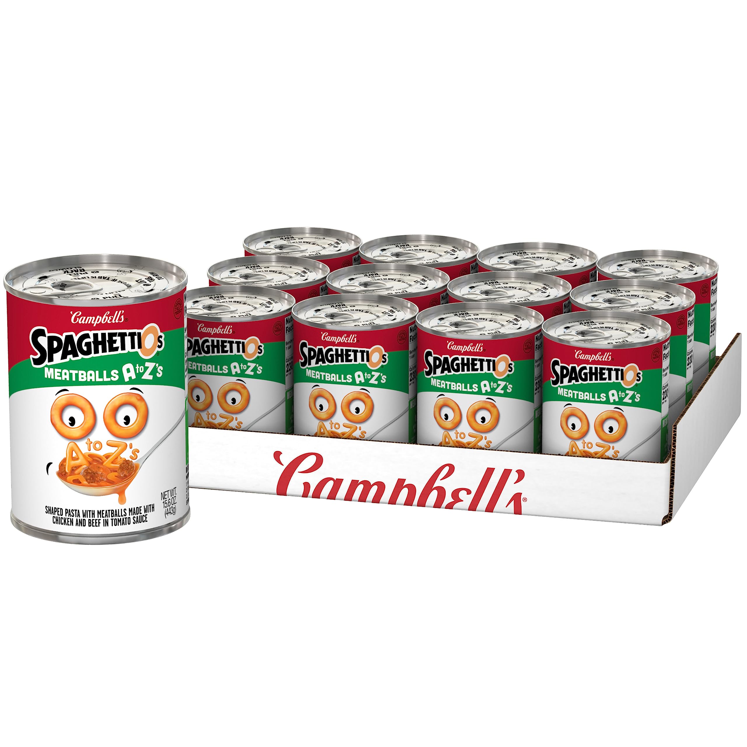 SpaghettiOs A to Z's Canned Pasta with Meatballs, 15.6 oz Can (Pack of 12)