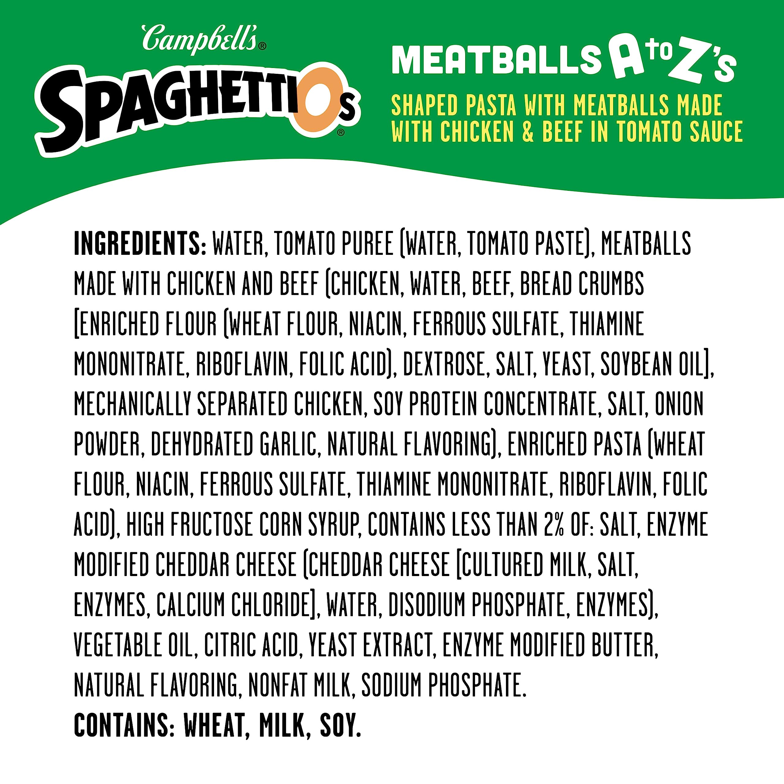 SpaghettiOs A to Z's Canned Pasta with Meatballs, 15.6 oz Can (Pack of 12)