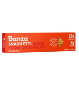 banza spaghetti pasta from chickpeas - gluten free, high protein, and lower carb protein spaghetti chickpea pasta - 8oz