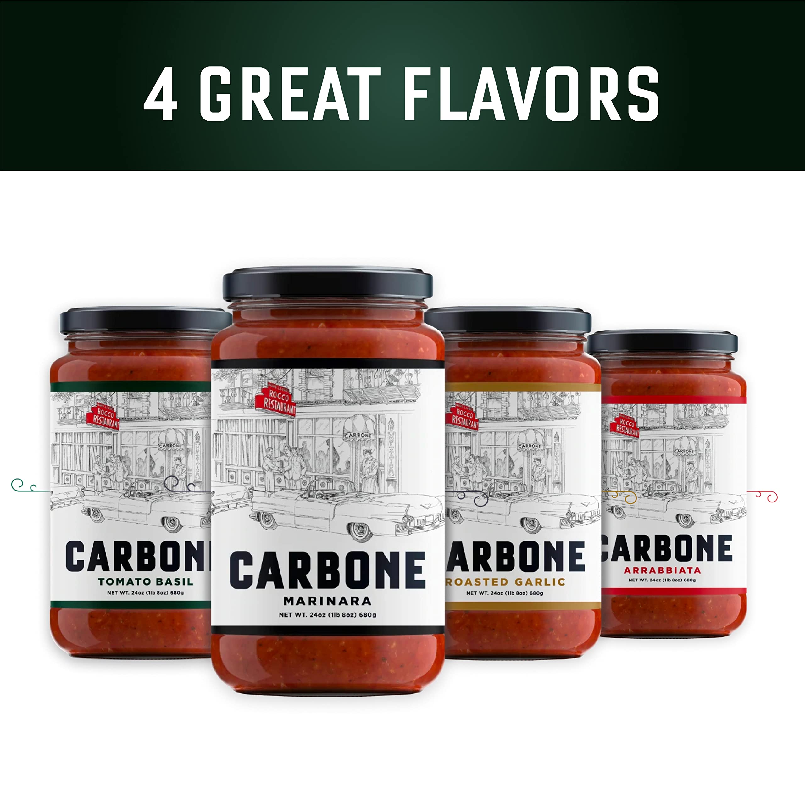 Carbone Tomato Basil Pasta Sauce | Tomato Sauce Made with Fresh & All-Natural Ingredients | Non GMO, Vegan, Gluten Free, Low Carb Pasta Sauce, 24 Fl Oz (Pack of 4)