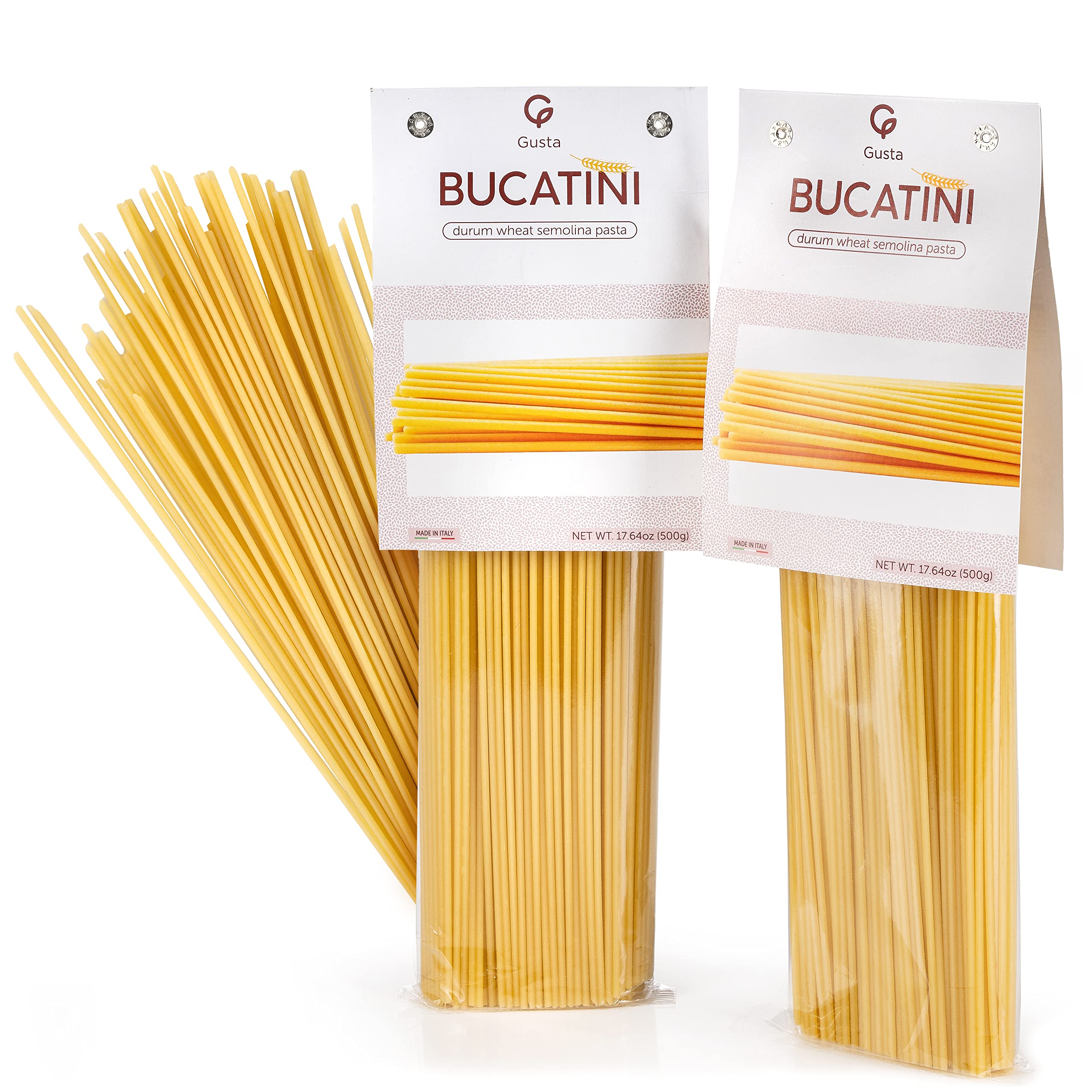 Gusta Bucatini Pasta Noodles - Premium Italian Pasta from Italy - Durum Wheat Semolina Organic "Al Dente" Pasta - Non-GMO & Gourmet Pasta - Family Owned Brand - 17.64oz / 500g (2 Pack)