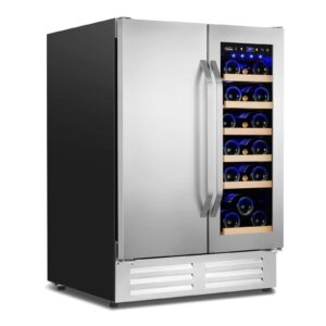 velieta outdoor wine and beverage refrigerator,24 inch dual zone wine beverage cooler, built-in/freestanding beer and wine fridge with a powerful compressor, 20 bottles and 88 cans capacity