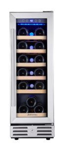 kalamera mini fridge 18 bottle - 12 inch wine cooler refrigerator, built-in or freestanding, with stainless steel & double-layer tempered glass door, and temperature memory function wine fridge