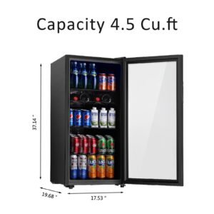 Saeoola Beverage Refrigerator, 4.5 Cu.ft Mini Fridge with Double Glass Door, Cooler for Soda, Beer or Wine for Home, Office or Bar with Adjustable Removable Shelves(Black)