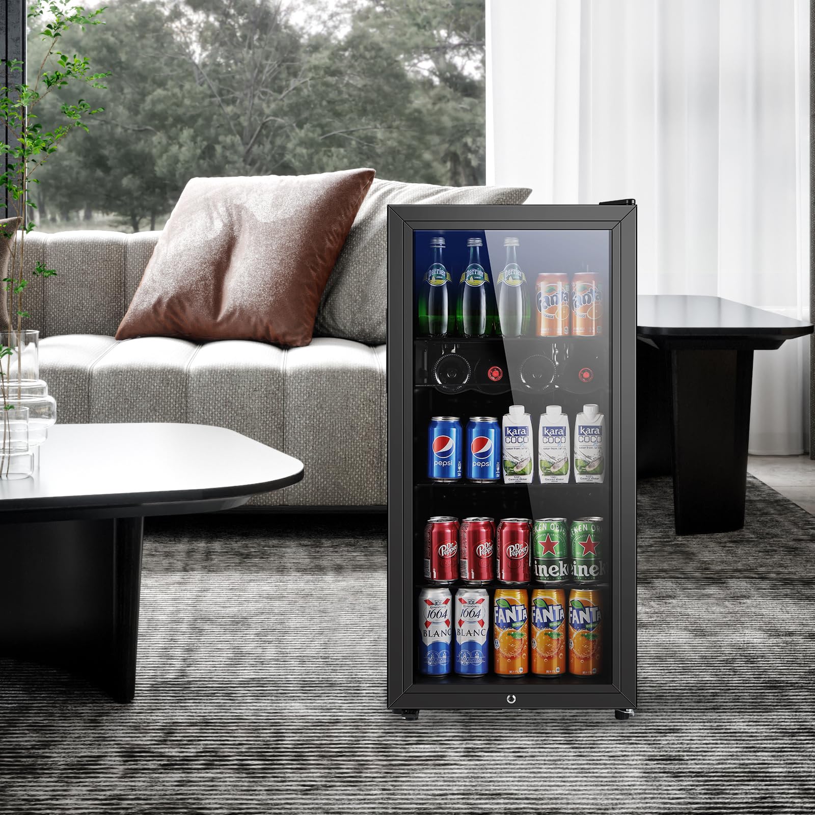 Saeoola Beverage Refrigerator, 4.5 Cu.ft Mini Fridge with Double Glass Door, Cooler for Soda, Beer or Wine for Home, Office or Bar with Adjustable Removable Shelves(Black)