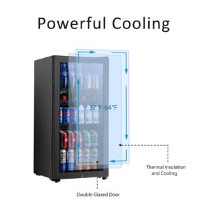 Saeoola Beverage Refrigerator, 4.5 Cu.ft Mini Fridge with Double Glass Door, Cooler for Soda, Beer or Wine for Home, Office or Bar with Adjustable Removable Shelves(Black)