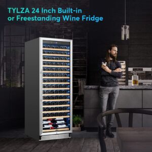 Tylza Upgraded 154 Bottles Wine Cooler Refrigerator, 24 Inch Tall Wine Fridge Built-in or Freestanding with Professional Compressor, Low Noise Fast Cooling and Intelligent Temperature Memory