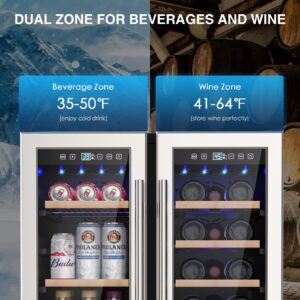 Mojgar Wine and Beverage Refrigerator, 24 Inch Dual Zone Wine Fridge with 2 Safety Locks, Under Counter Wine Cooler Fridge Built-In or Freestanding, Holds 20 Bottles and 57 Cans (Double Glass Door)