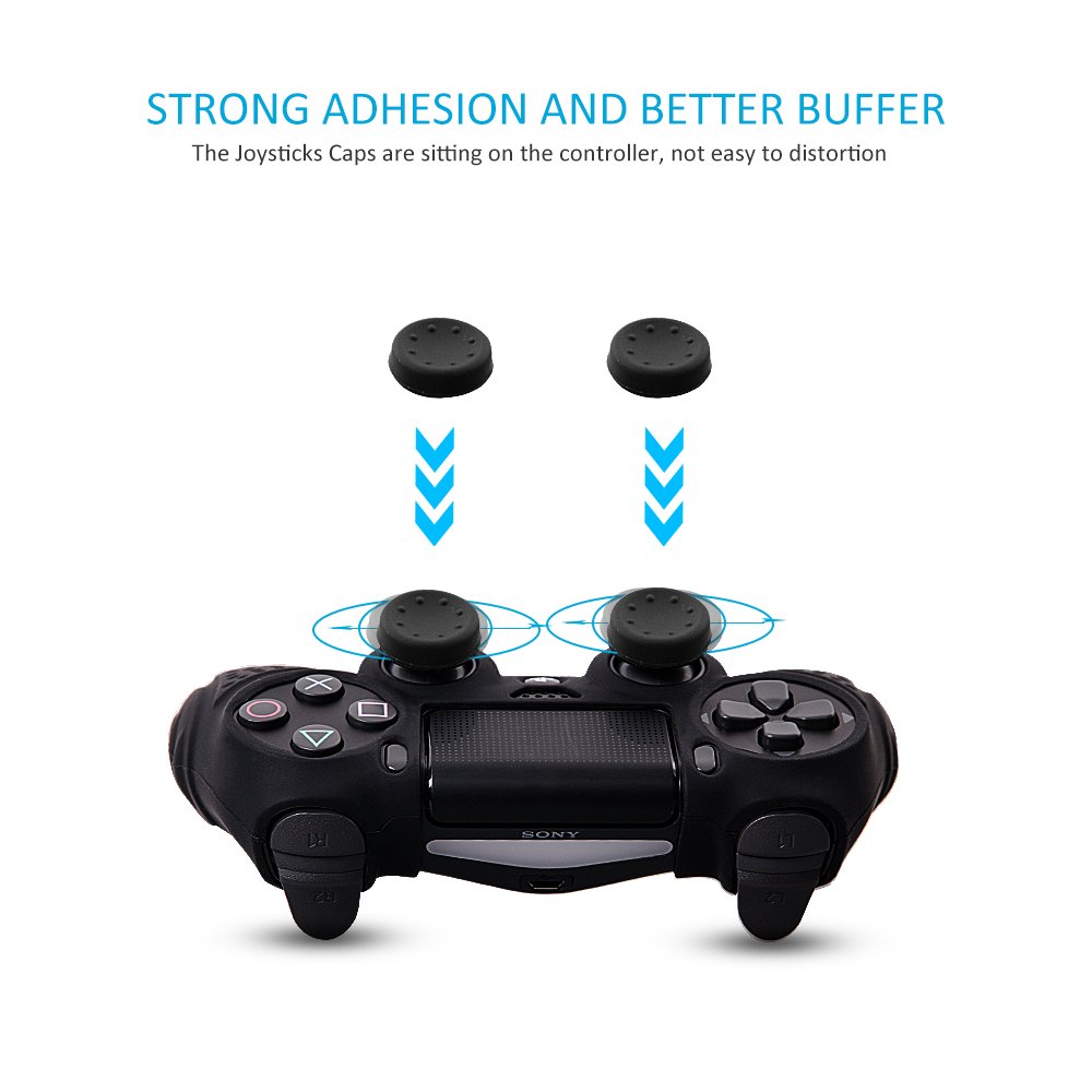 CHINFAI PS4 Controller DualShock4 Skin Grip Anti-Slip Silicone Cover Protector Case for Sony PS4/PS4 Slim/PS4 Pro Controller with 8 Thumb Grips (Black)