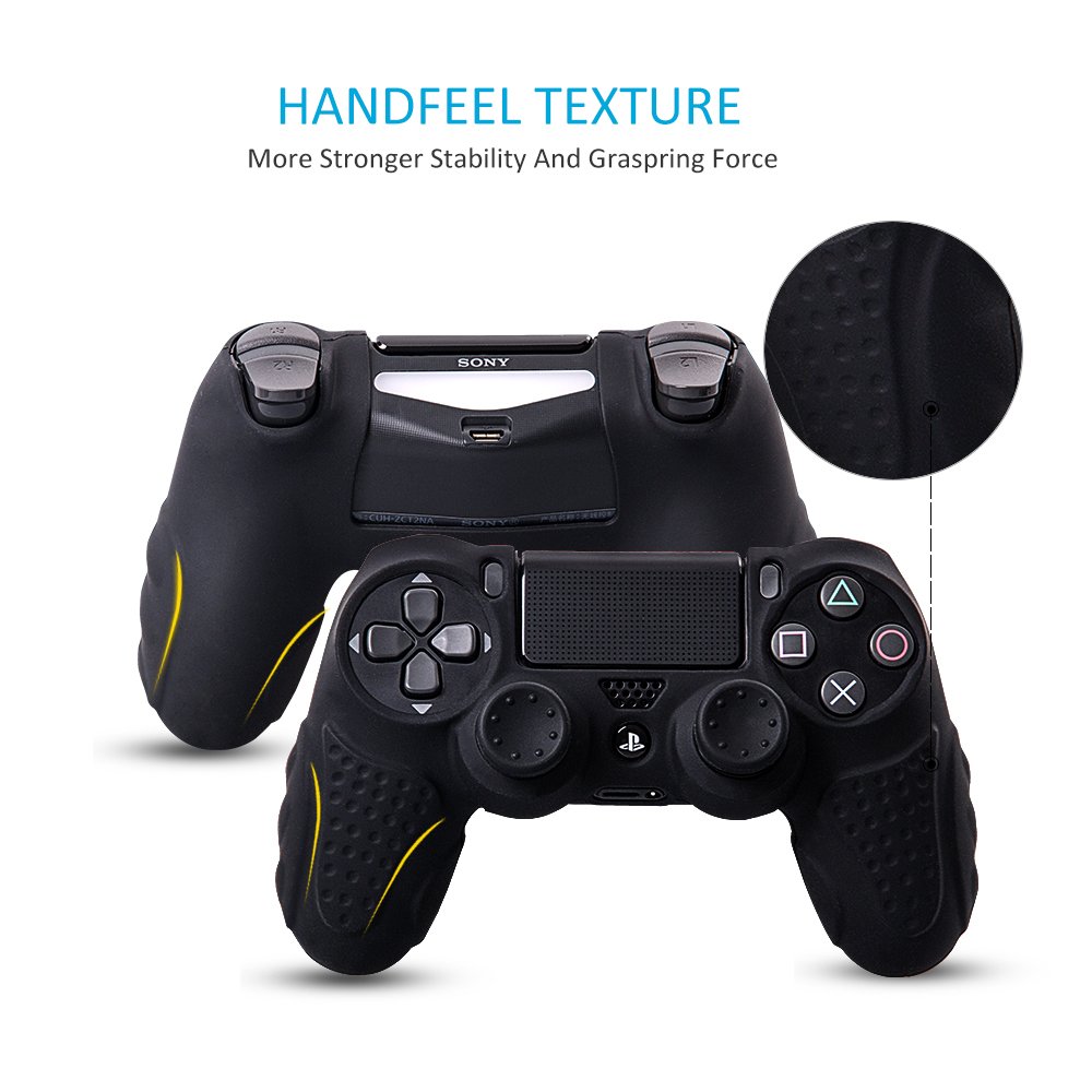 CHINFAI PS4 Controller DualShock4 Skin Grip Anti-Slip Silicone Cover Protector Case for Sony PS4/PS4 Slim/PS4 Pro Controller with 8 Thumb Grips (Black)