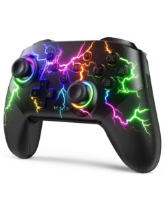 switch controller compatible with switch/switch lite/switch oled/windows/ios/android, rgb lightning programmable 1000mah wireless switch pro controller with one key pairing wake up turbo vibration