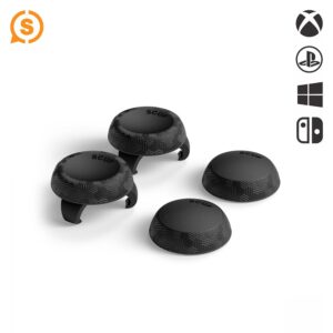 scuf thumbstick grips - 4 pack with 2 bases - tactic - joystick thumb grips for xbox one and xbox series x & s, ps4, ps5, nintendo switch pro controller - black