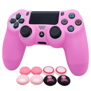 ralan pink controller skins for ps4, silicone controller cover skin protector compatible with ps4 slim/ps4 pro controller (pink pro thumb grip x 6,skull cap grip x 2)(camouflage pink+white pink