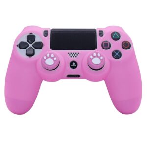 RALAN Pink Controller Skins for PS4, Silicone Controller Cover Skin Protector Compatible with PS4 Slim/PS4 Pro Controller (Pink Pro Thumb Grip x 6,Skull Cap Grip x 2)(Camouflage Pink+White Pink