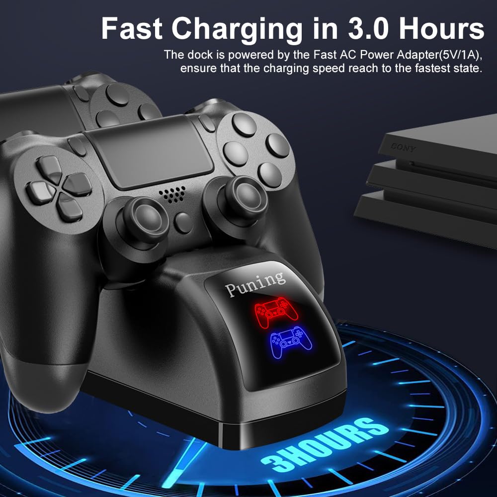 PS4 Controller Charger Dock Station,Puning PS4 Charger Station with USB Charging Cable,Dock Station Compatibility with Playstation 4/PS4 Slim/PS4 Pro Controller