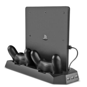 icespring obvis vertical stand charger cooling station for ps4 pro/slim 2-in-1 with dual charger ports and usb hub