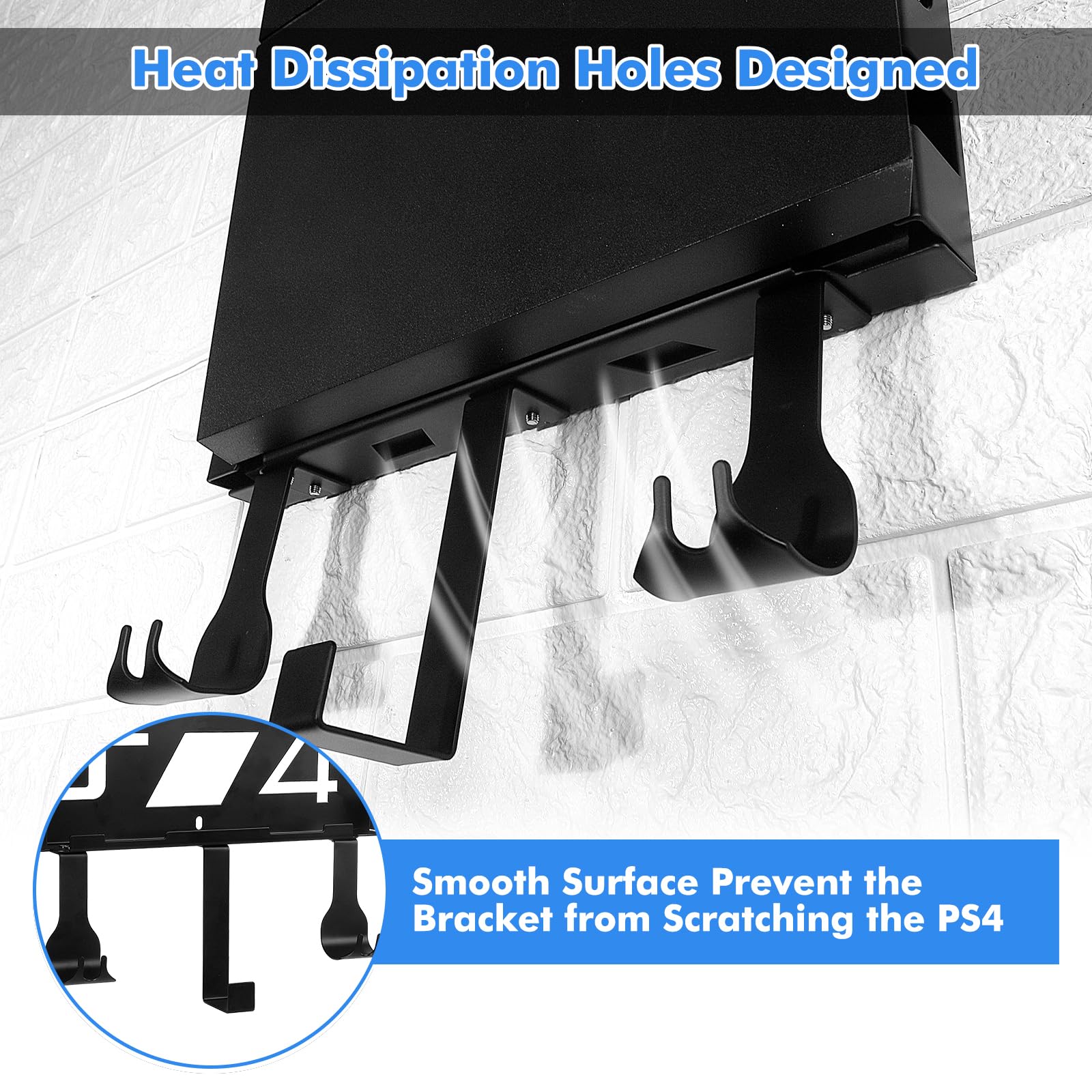 Wall Mount for PS4, Stealth Wall Mount for PS4 Original (Old Model), with Detachable 2 Controller Holder & Headphone Hanger, Mount on The Wall or on The Back of The TV